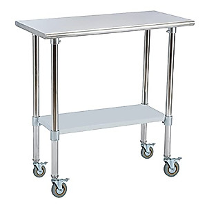 Stainless Steel Work Table w/ Undershelf and Casters,36" x 18" inch Commercial Kitchen Work & Prep Table for for Restaurant, Home and Hotel.