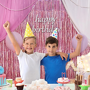 Accevo Pink Party Streamers 3Pack Glitter Foil Fringe Curtain 3.2ft x 8.2ft Pink Party Decor Photo Booth Streamers Metallic Tinsel Door Streamer for Valentines Day Decorations Christening Party Decor