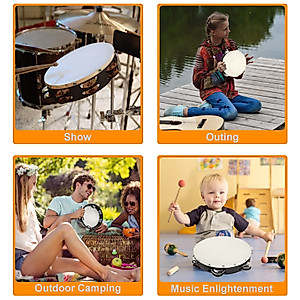 Tambourine for adults and kids (6 Inch and 8 Inch) Wood Handheld Tambourine Metal Jingles,Percussion Gift Musical Educational Instrument for Church KTV Party