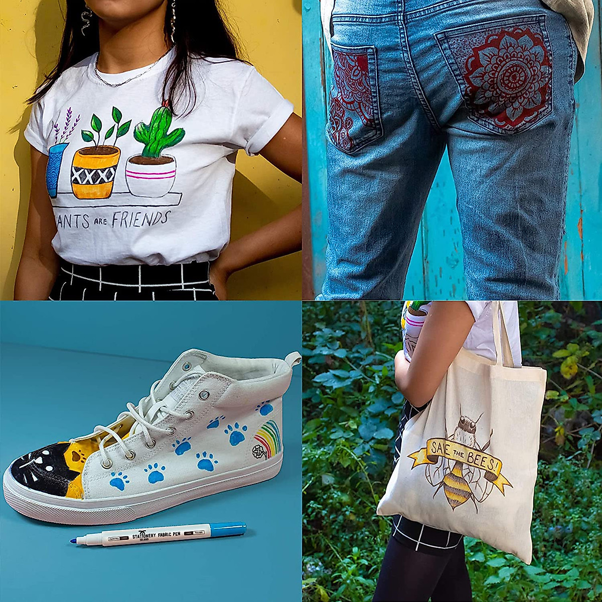 Stationery Island Fabric Markers 24 Colors Textile Permanent Marker Pen No Bleed Paint for Adults Kids Clothes Laundry T-Shirt, Shoes Handbags Graduation Signatures - Dual Felt Tip Nibs 1mm & 2mm