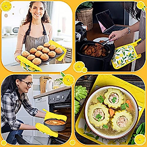 6 Pcs Pot Holders for Kitchen Heat Resistant Yellow Lemon Design Pot Holders with Hand Pockets and Hanging Loops Cotton Hot Pads Dual Function for Kitchen, Cooking, Baking, Grilling, Gifting