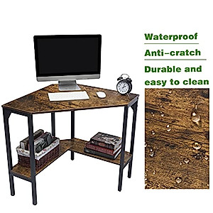 LAVIEVERT Corner Desk, Triangle Computer Desk with Storage Shelves, Laptop PC Table Writing Study Table Workstation for Home & Office - Rustic Brown