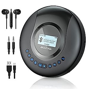 CD Player Portable, ARAFUNA Bluetooth CD Player for car, 2000mAh Rechargeable Portable CD Player with LCD Screen, Anti Shock Protection Walkman CD Player with Headphone -Upgraded