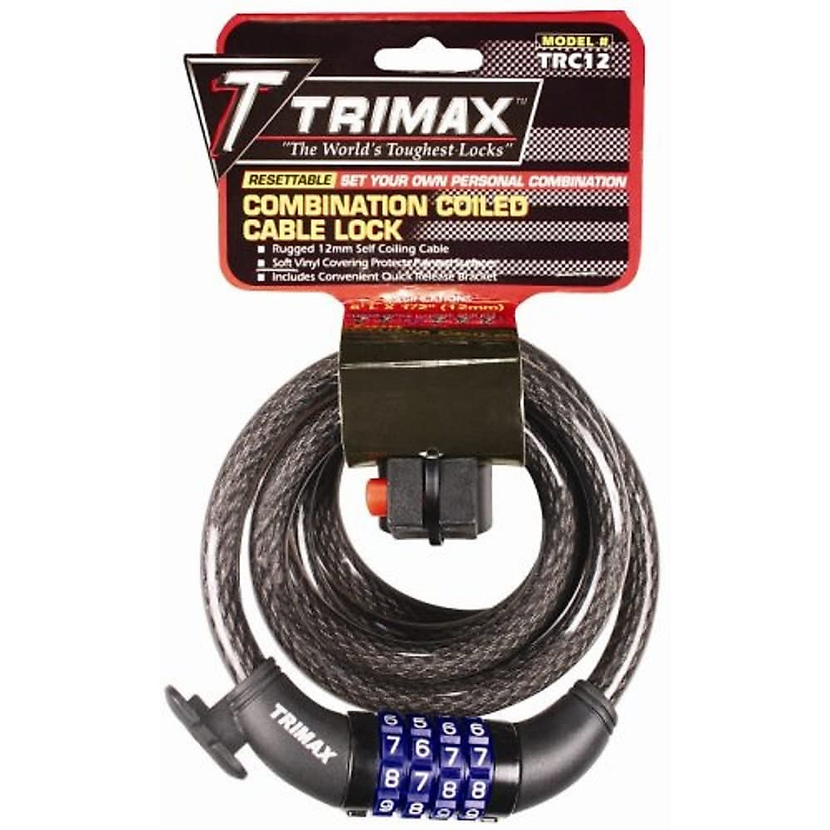 Trimax TRC12 Medium Security Resettable Combination 6 ft Length x 12mm, Black