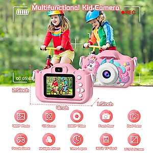 Anesky Kids Camera, Toy Camera for Kids Aged 3 4 5 6 7 8 9 10 11 12, 1080P HD Toddler Digital Video Camera, Children's Camera for Boys and Girls, Perfect Christmas & Birthday Gifts, 32GB Card - Pink