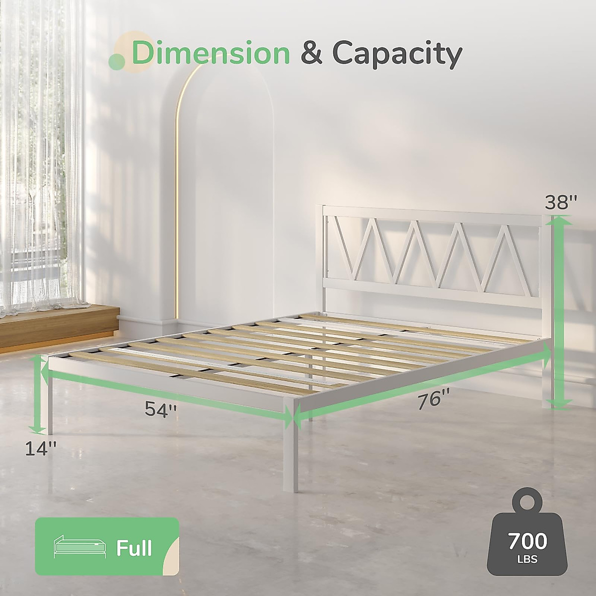Novilla Full Size Bed Frame with Headboard, Metal Platform Bed Frame, Heavy Duty, No Box Spring Needed, Wood Slat Support, Easy Assembly, White