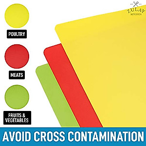 Zulay Extra Thick Flexible Cutting Board Mats for Kitchen - 100% Non Slip Textured Bottom Grip Prevents Slipping on Most Countertops - Color Coordinated Plastic Cutting Boards Set of 3 (Rectangular)