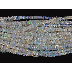 Myhealingworld Natural White Base Ethiopian Opal Gemstone Beads 16 Inch Beaded Necklace with Additional 2 inch 92.5 Sterling Silver Extension. Bead Size Varies from 2mm to 5mm.