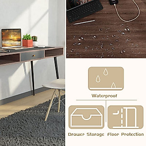 kevinplus Computer Writing Desk 46.8'' with Fast Charge USB Port & Power Outlet, Mid-Century Modern Study PC Desk with Type-C Ports Charging Station, Home Office Desk with Drawer, Walnut & Dark Grey