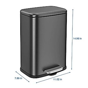 BETHEBEST 3.2 Gallon Black Stainless Steel Trash Can with Lid,Small Trash Can with Soft Close Lid,Garbage Can with Removable Inner Bucket (Titanium Black)