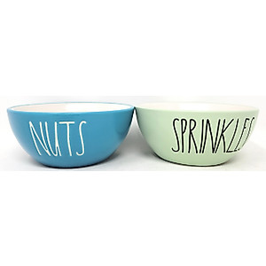 Rae Dunn NUTS SPRINKLES Bowls, Set of 2 Teal Serving Bowl, Ice Cream Condiment Accessories, Pinch Dash Seasoning Ceramic by Magenta LL