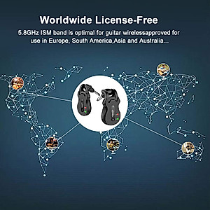 LEKATO Wireless Guitar System 5.8 Wireless Guitar Transmitter Receiver Rechargeable Audio Wireless Transmitter Receiver 4 Channels Transmission Range for Electric Guitar Bass (Black)