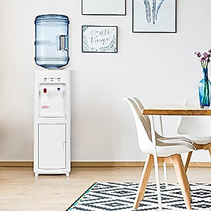 GOFLAME Water Cooler Dispenser Top Loading, Water Dispenser with Hot & Cold Water, Storage Cabinet, Child Safety Lock, Holds 3-5 Gallon Bottles for Home Office Dorm