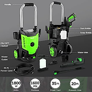 Electric Pressure Washer Power Cleaner - SY3200 Suyncll 2.5 GPM Power Washer 1800W High Pressure Car Cleaner with All-in-one Spray Nozzles, 20 Ft Hose & 35 Ft Wire, CSA Compliant, Green