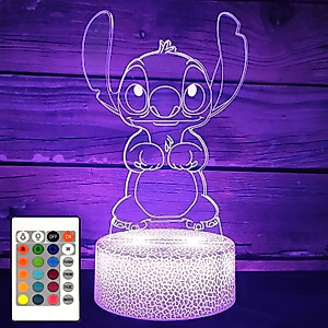 Nutyser 3D Night Light for Kids - Stitch Anime 3D lamp with Remote & Smart Touch 16 Colors Changing Led Light - Dimmable Toys for Teens Boys Girls Birthday Gifts Christmas