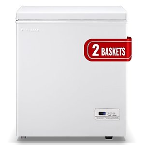 DEMULLER Chest Freezer with Electronic Control 41℉ to -15 ℉Deep Freezer 4.0Cubic Feet Freestanding Small Freezers with 2Removable Stainless Steel Basket Mini Freezer Top Open Door Compact Freezer