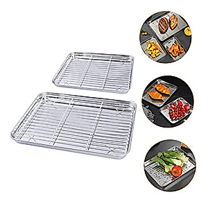 Cookie Tray 2pcs Stainless Steel Drainer Bread Loaf Pan Bandejas Para Comida Oven Tray Oven Grill Rack Deep Roasting Pan Vegetable Drain Storage Multipurpose Tray Turkey
