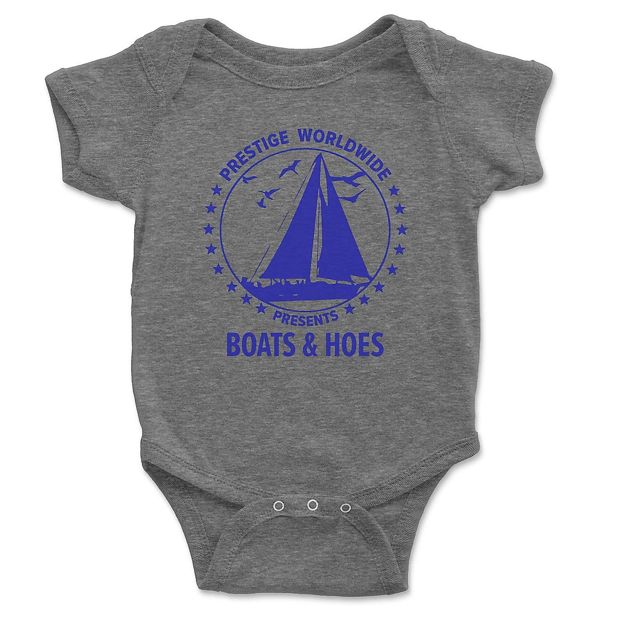 Brain Juice Tees Prestige Worldwide Present Boats and Hoes Baby One Piece (12 Month, Heather Gray)