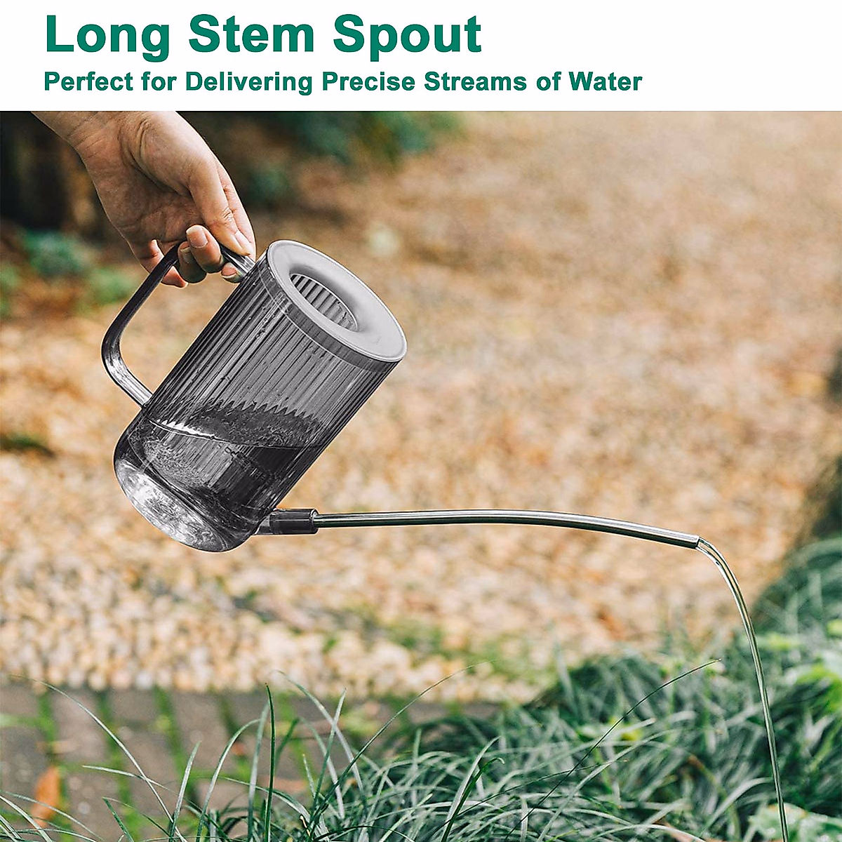 Long Spout Watering Can Indoor, Small Watering Cans for House Plants, Flowers, Succulents, 34oz (Grey)