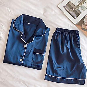 Women's Silk Satin Pajama Sets Two-Piece Pj Sets Sleepwear Loungewear Casual Short Sleeve Button-Down Shirts & Pants