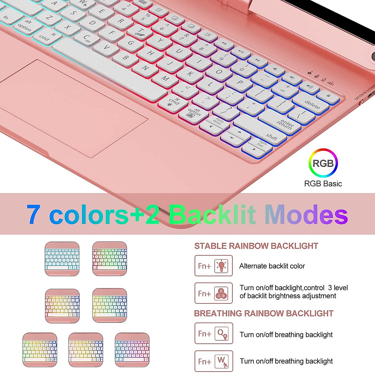 Keyboard Case for iPad Air 13-inch (M2, 2024) & iPad Pro 12.9 (6th 2022/5th 2021/4th 2020/3rd 2018 Gen), Magic 360°Rotatable & Swivel Keyboard with Trackpad, 7 Color Backlit with Pen Holder Rose Gold