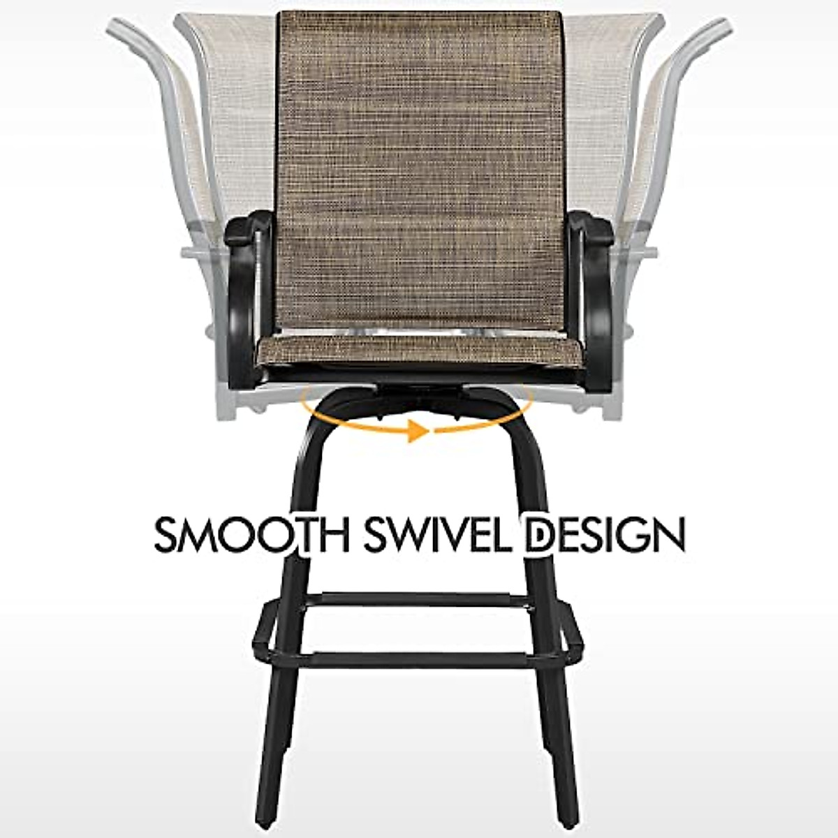 Yaheetech 2 PCS Patio Padded Swivel Bar Stools, Outdoor Padded Texteline Bistro Chairs with High Back and Armrest for Garden Lawn Balcony