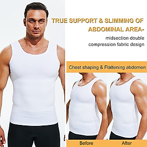 Mens Compression Shirt Slimming Undershirt Body Shaper Vest Workout Tank Tops Shapewear Abs Abdomen White