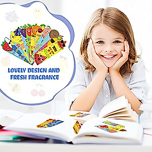 60 Pieces Scratch and Sniff Bookmarks Kids Scented Bookmarks Educational Bookmark Assorted Smelly Bookmarks for Kids Students Reader, 12 Styles, 12 Scents (Fruit Style, Fruit Smell)