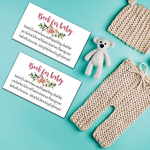 Pink Flowers Books for Baby Shower Request Cards (50 Pack), Baby Shower Invitation Inserts.