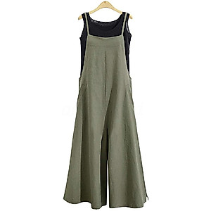 IMAYONDIA Women's Jumpsuits Casual Long Rompers Wide Leg Baggy Bibs Overalls Pants S-5XL (3X, Green)