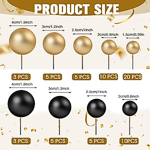 66 Pieces Black And Gold Cake Decorations Ball Cake Topper 4 Size Balloon Cake Topper Gold Cake Topper Balls Black Cake Balls Decorations for Birthday Party Wedding Anniversary Baby Shower(Gold,Black)