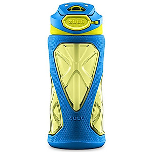 Pogo BPA-Free Tritan Kids Water Bottle with Silicone Soft Straw, Grey Geode & Zulu Torque 16oz Plastic Kids Water Bottle with Silicone Sleeve and Leak-Proof Locking Flip Lid and Soft Touch Carry Loop