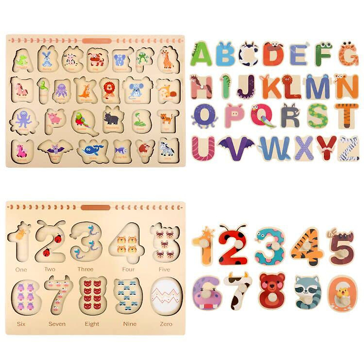 Aomola Wooden Puzzles for Toddlers,Alphabet ABC Puzzle Numbers Puzzle Set,Kids Educational Preschool Pegged Puzzles,Learning Toys Gift for 3 Year Old and Up Boys and Girls