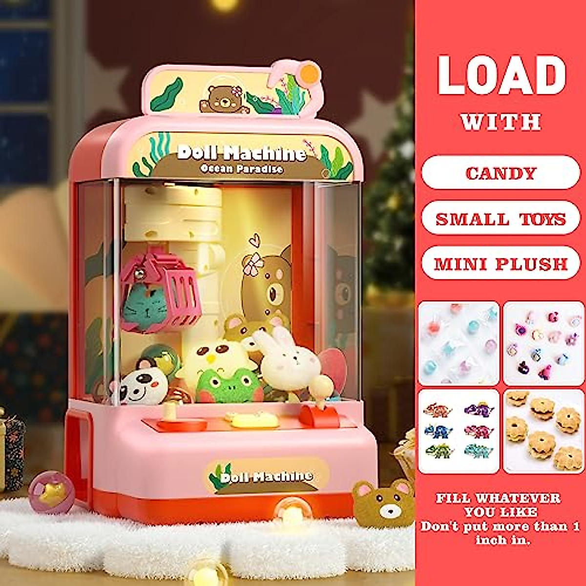 PANITU Claw Machine for Kids, Mini Vending Machines Arcade Candy Capsule Claw Game Prizes Toy, Electronic Arcade Game Indoor Toy with Music & Light,Best Birthday Gift for 6 7 8 9 Year Old Girl