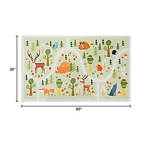 Kids Area Rug Jungle Animal Road Play Mat, with Bears Deer Fox Trees Educational Learning Game Non Slip Carpet, for Bedrooms Playroom Living Room Classroom, 3x5