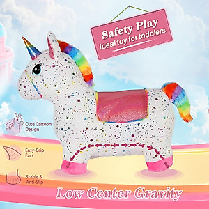 INPANY Unicorn Bouncy Horse Toys, Toddlers Girl Bouncing Animals, Inflatable Ultra Thick Plush Horse Hopper, Baby Ride-on Rubber Bouncer, Outdoor Indoor Cute Birthday Gift for 2 3 4 Year Old Girl Kid