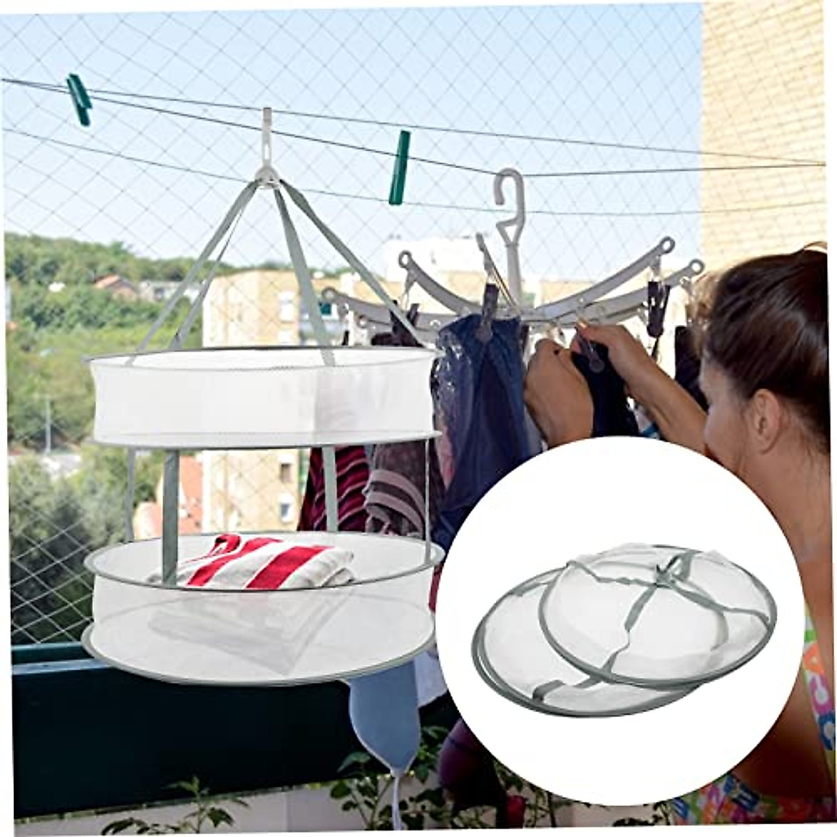 BioNyt 3 Pcs Beauty Sponge Drying Blue Hanging Clothes Drying Rack Containers for Clothes Round Laundry Basket Makeup Brush Drying Basket Laundry Hanging Mesh Rack Foldable Sweater Dryer (Color : Mat