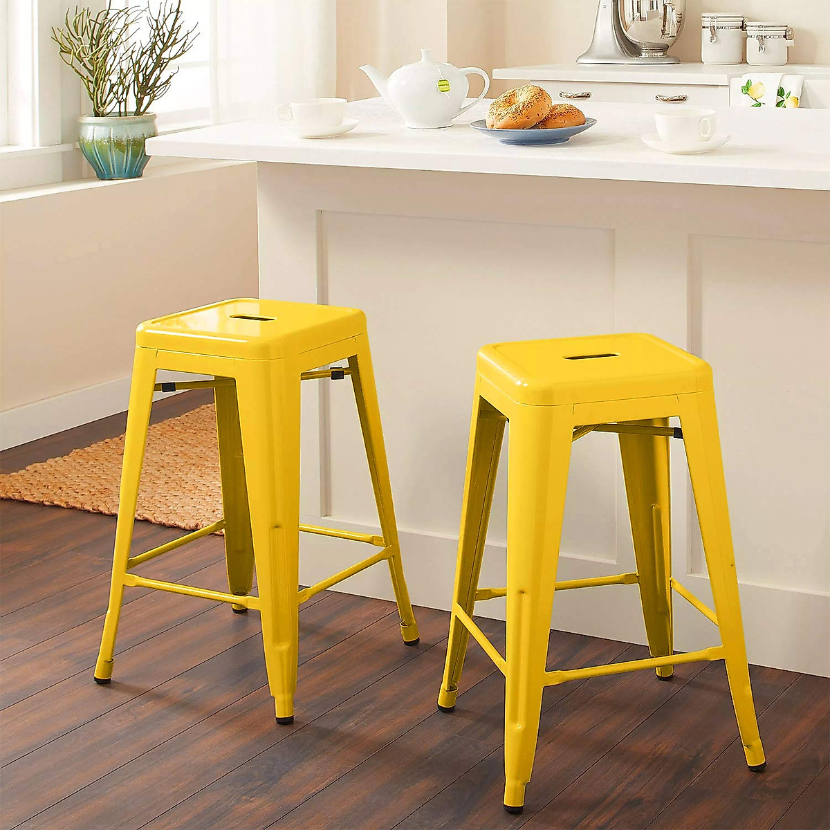 Devoko Metal Bar Stools 24" Indoor Outdoor Stackable Barstools Modern Style Industrial Vintage Counter Bar Stools Set of 4 (24 inch, Yellow)