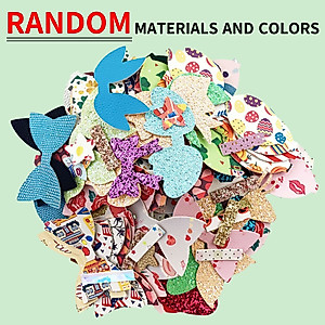 AOUXSEEM 348 Pcs 60 Set Faux Leather Hair Bows DIY Making Kit for Beginners, Contains Assorted Random Printed Glitter Solid Fabric Pre Cut Pieces, Make Stylish Girls Hair Clips