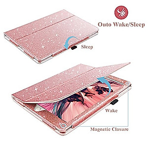 Fingic for iPad Mini 5 Case 2019, iPad Mini 1 2 3 Case with Pencil Holder Glitter Sparkle PU Leather Folio Stand Protective Cover with Auto Sleep/Wake for iPad Mini 5/3/2/1, Rose Gold