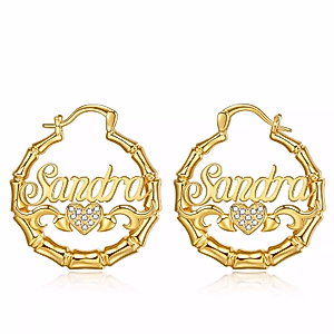 MOTIEL Custom Name Earrings Personalized Natural Diamonds Elegant Large Bamboo Hoop Earrings 925 Sliver Customized Earrings for Women Grils Fashion Jewelry Gifts-30mm