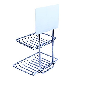 Removable Double Layer Soap Holder Shelves Kitchen Storage Organizer Rack Chrome Bathroom Soap Caddy Adhesive Magic Sticker Storage Caddy Shower Laundry Room Organizers