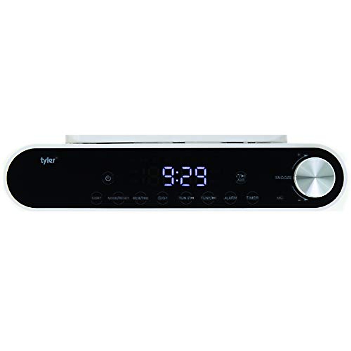 Tyler Bluetooth Under The Cabinet Universal Wireless Music System, Kitchen Clock Radio, FM Radio, Digital Clock, Hands Free Speakerphone, LED Work Surface Lighting - White (TKS2-WH)