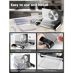 OSTBA APPLIANCE OSTBA Foldable Meat Slicer, Electric Deli Food Slicer with Food Tray, 0-18mm Adjustable Thickness Meat Slicer, Portable Collapsible Food Slicer with Stainless Steel Blades, Black