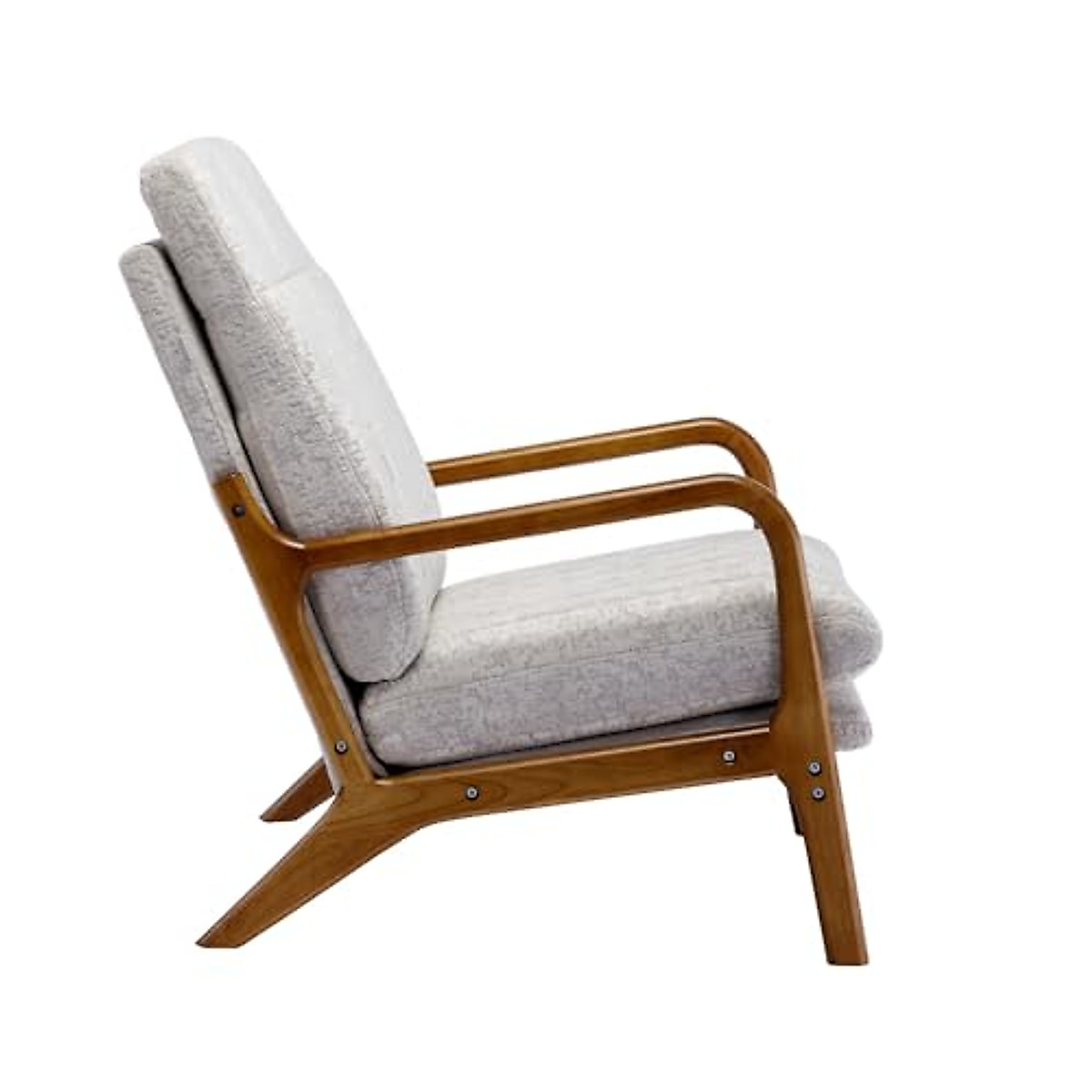 i-POOK Mid-Century Modern Chair, Accent Arm Chair with 3.94" Thick Removable Cushion, Wood Frame Chair for Living Room, Reading Room, Lounge, Beige
