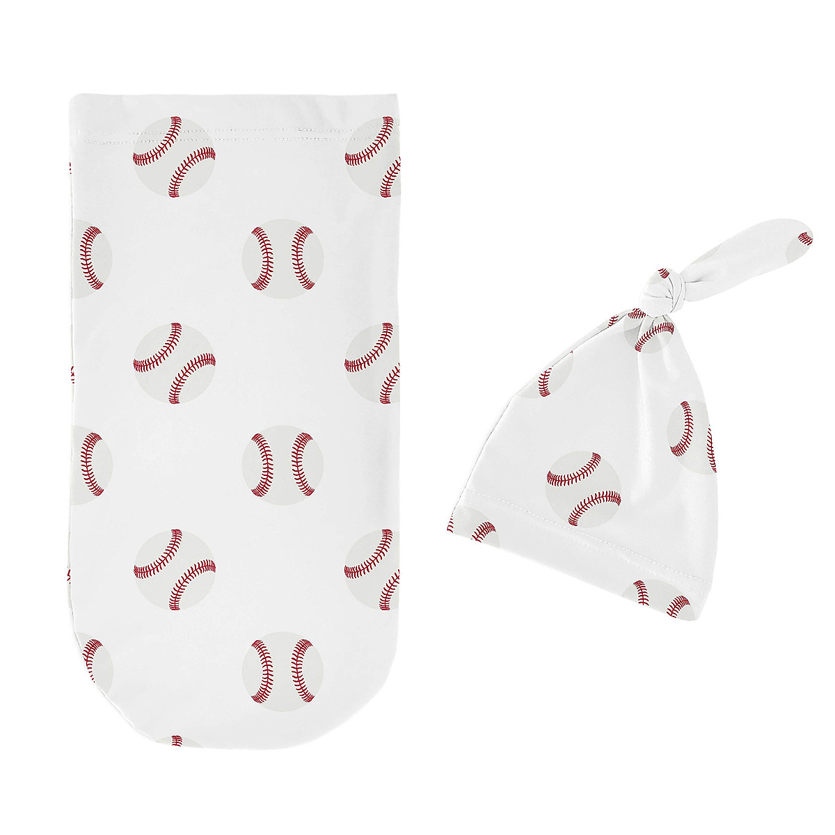 Sweet Jojo Designs Baseball Baby Boy Cocoon and Beanie Hat 2pc Set Jersey Stretch Knit Sleeping Bag for Infant Newborn Nursery Sleep Wrap Sack - Red and White Americana Sports