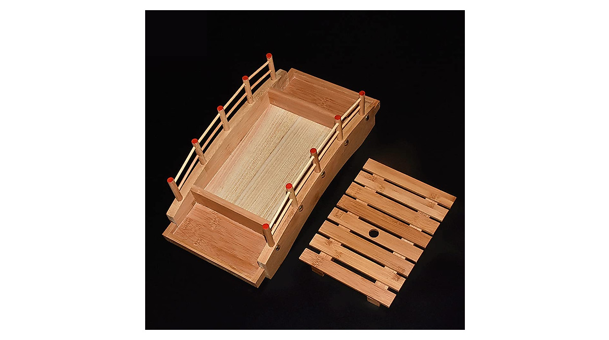 WINIAER Wooden Arch Bridge Sushi Boat Serving Tray