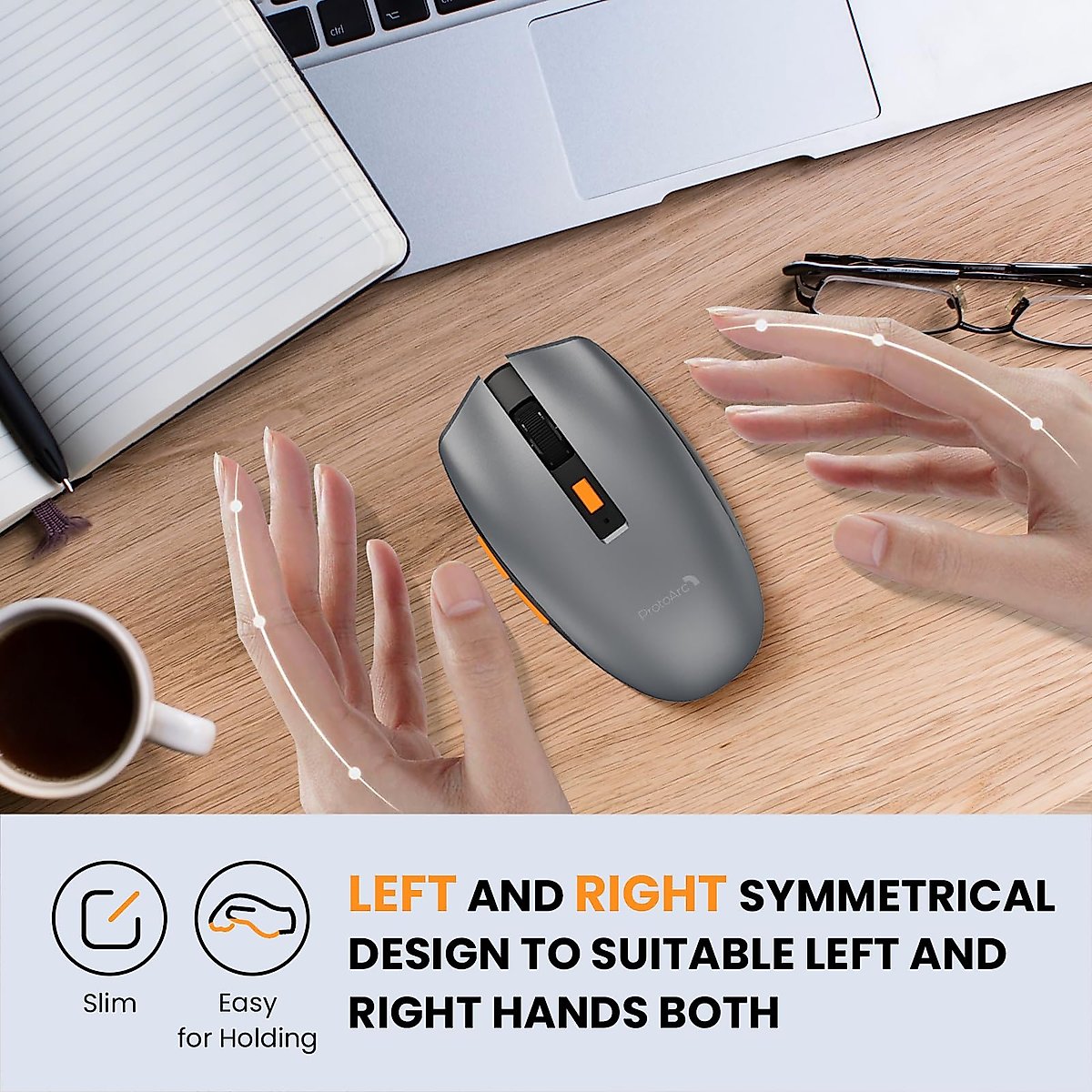 ProtoArc Solight Wireless Bluetooth Mouse, 55g Lightweight Mouse Wireless, 2.4G Cordless Quiet Rechargeable Mouse With 3 Device Connection, 3 Adjustable Dpi, Skeleton Design For Pc, Ipad, Mac, Windows