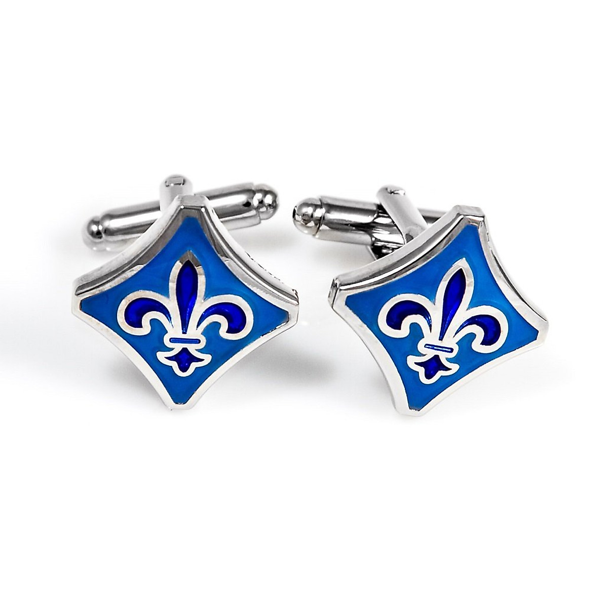 MRCUFF Fleur-de-lys Fleur De Lis Black & Blue 2 Pairs Cufflinks in Presentation Gift Box Polishing Cloth