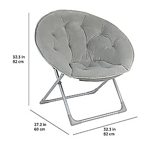 Amazon Basics Faux Fur Saucer Shaped Chair with Foldable Metal Frame, Grey, 32.3"D x 27.2"W x 32.3"H